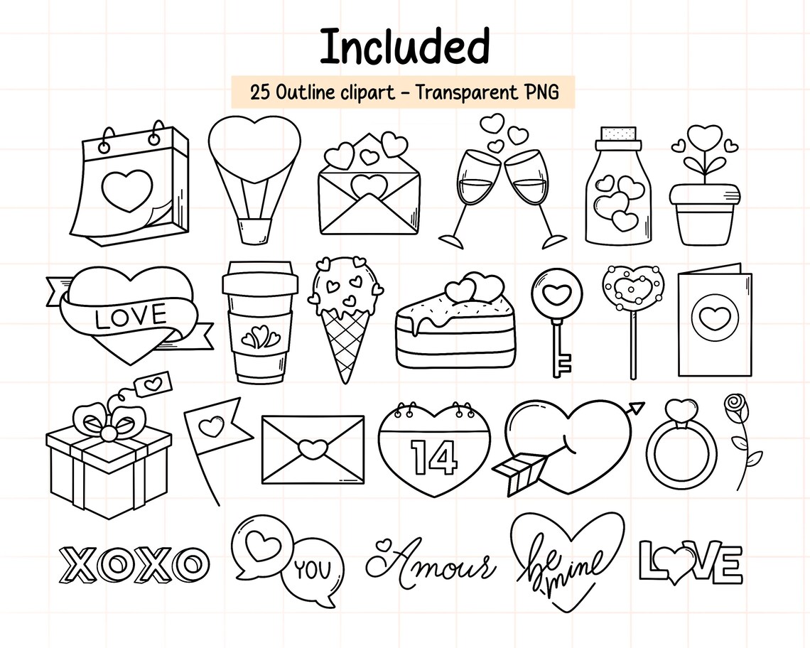 Valentine Clipart Bundle, Valentine Doodle Clip Art Set, Valentine's ...