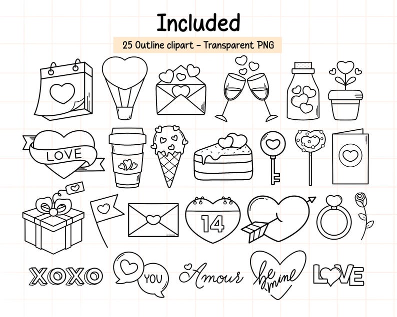 Valentine Clipart Bundle, Valentine Doodle Clip Art Set, Valentine's ...