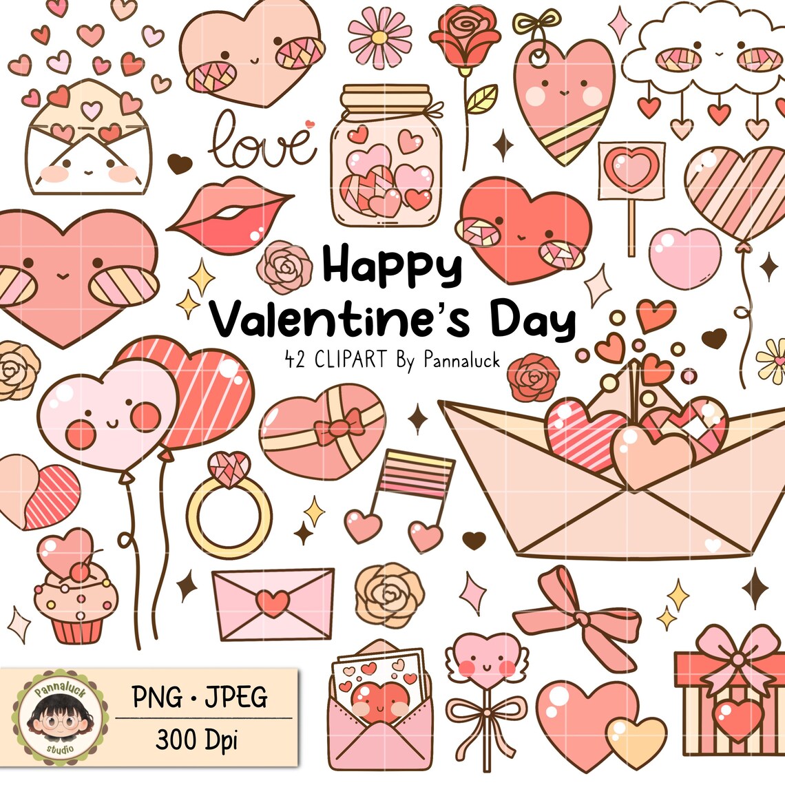 Happy Valentine's Day Clipart Bundle, Valentine Png, Heart Clipart ...