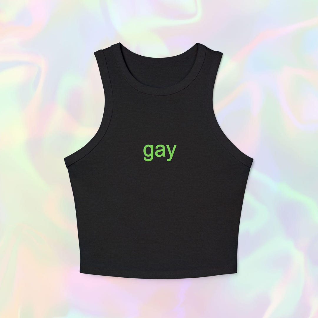 Gay Brat Meme Racer Tank Top- Brat Summer Y2k Style Baby Tee Lime Green ...