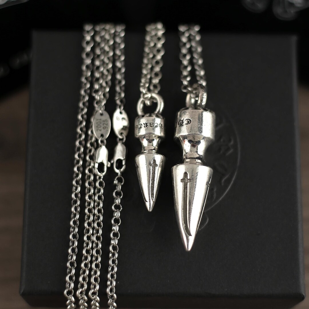 CH in Box 925 Silver Big and Small Bullets Pendant Necklace Chrome ...