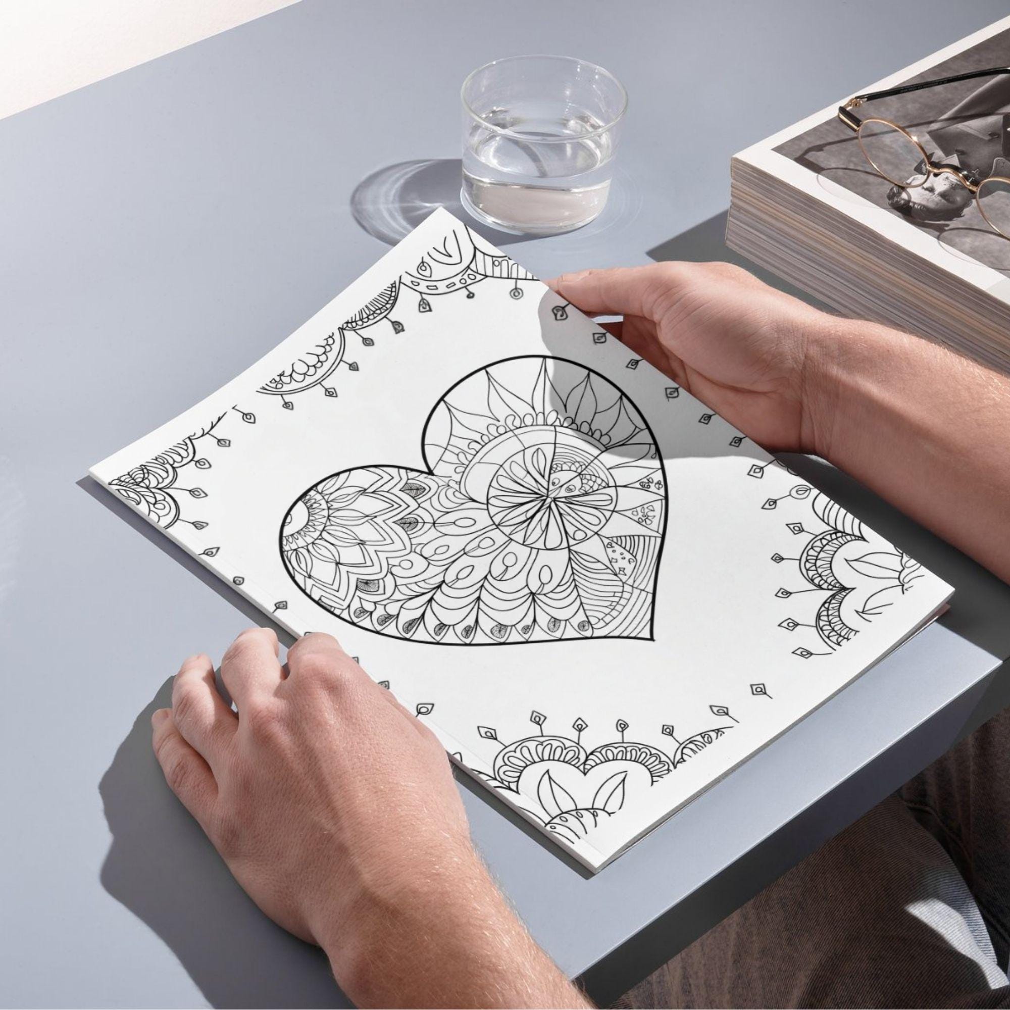 Valentine Zentangle Heart Adult Coloring Page Love Mandala Art Mindful ...