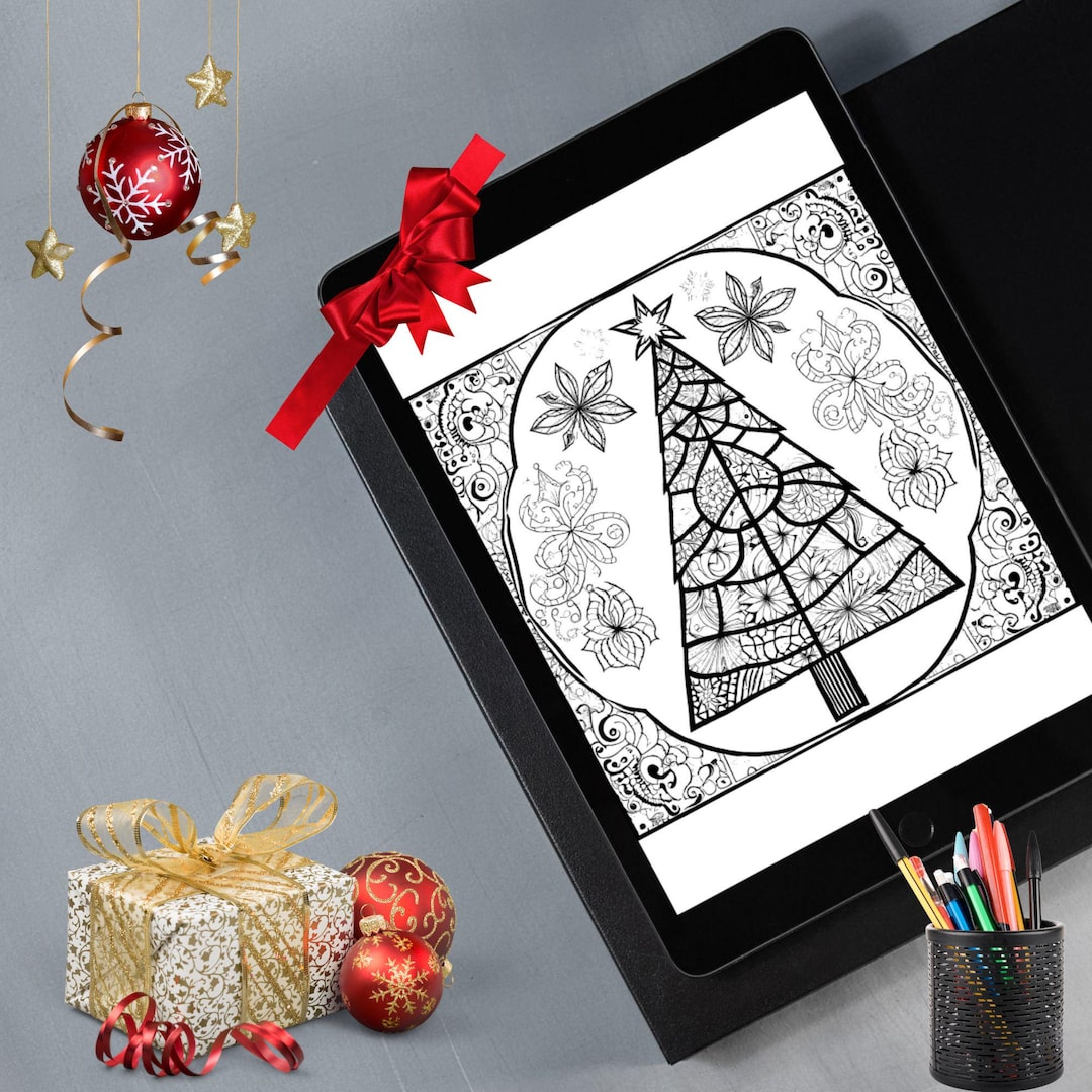 Zentangle Christmas Tree Coloring Page, Holiday Mindfulness Art ...