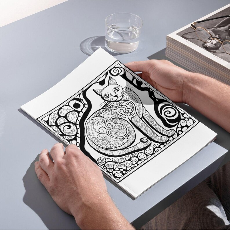 Zentangle Cat Coloring Page Mindfulness Art Mandala Coloring Stress ...