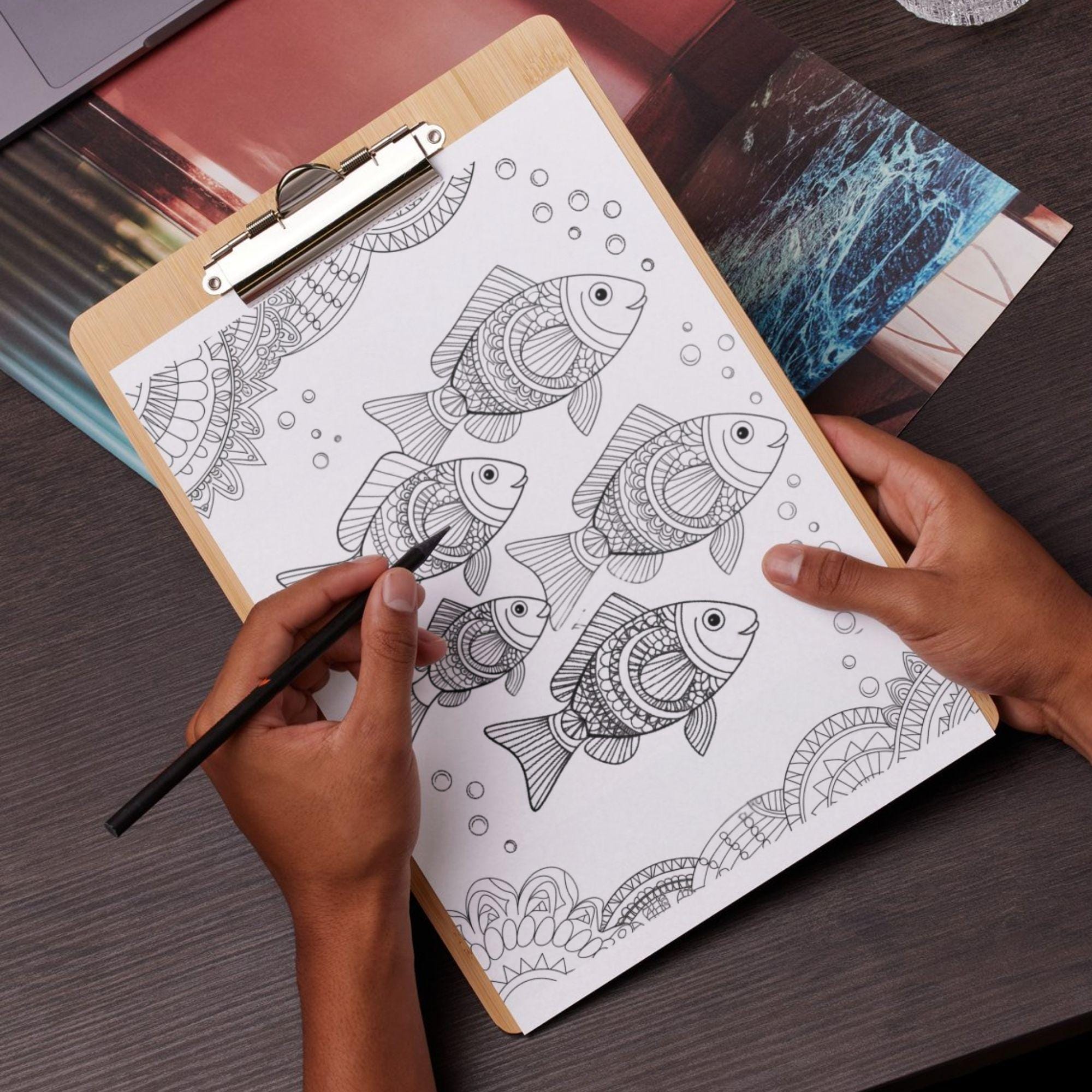 Zentangle Fish Coloring Page, Sea World Mindful Art, Relaxation ...