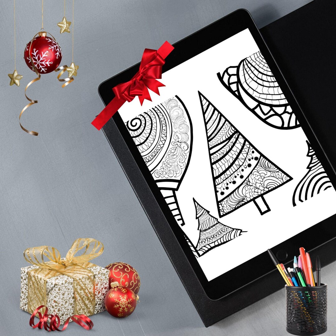 Zentangle Christmas Tree Coloring Page, Holiday Mindfulness Art ...