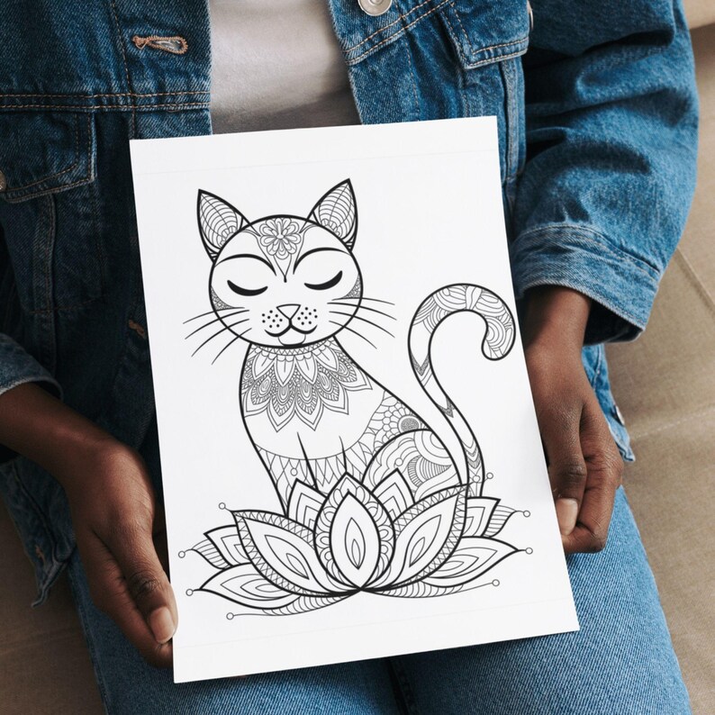 Zentangle Cat Coloring Page Mindfulness Art Mandala Coloring Stress ...