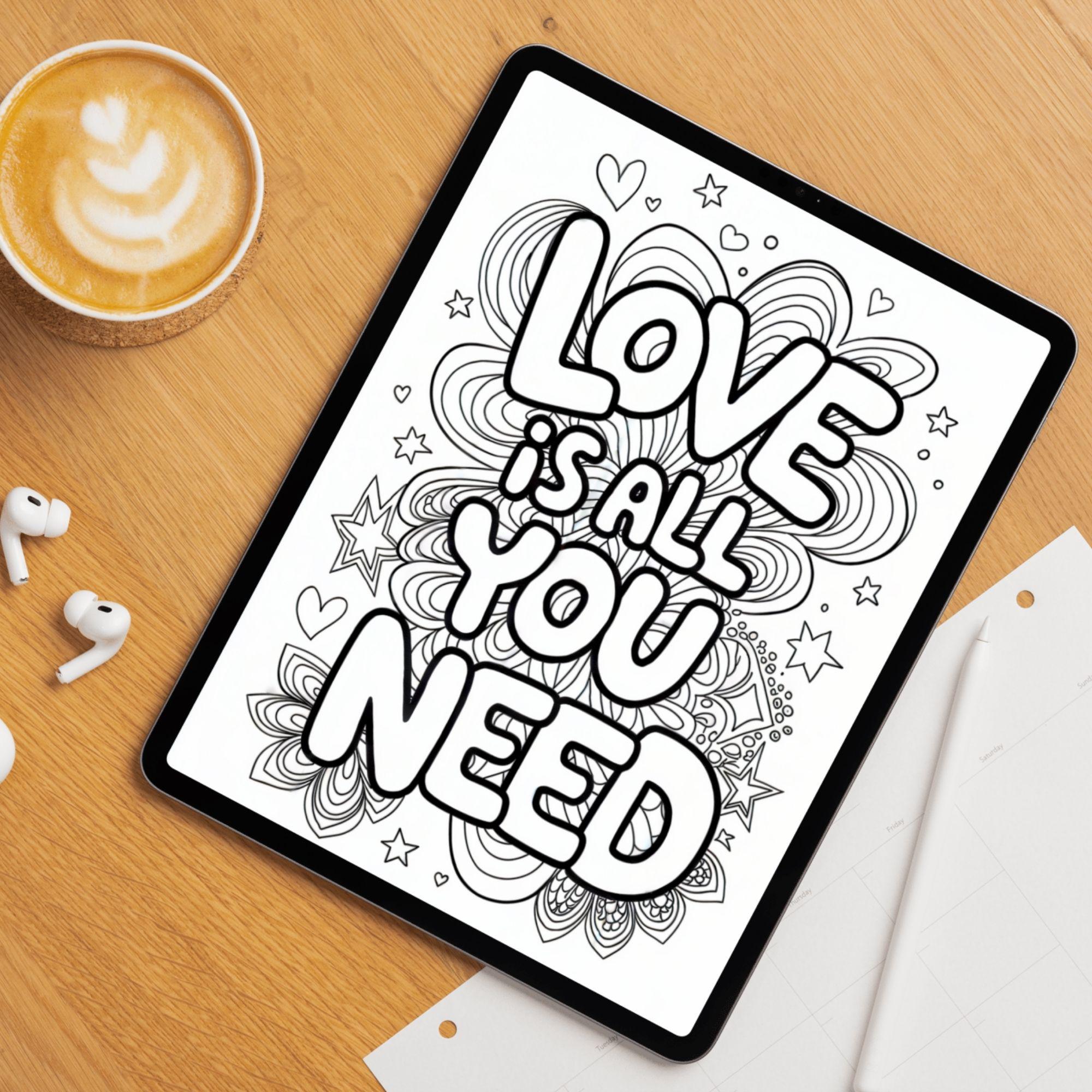 Zentangle Love Quotes Coloring Pages Mindful Relaxation Activity Stress ...
