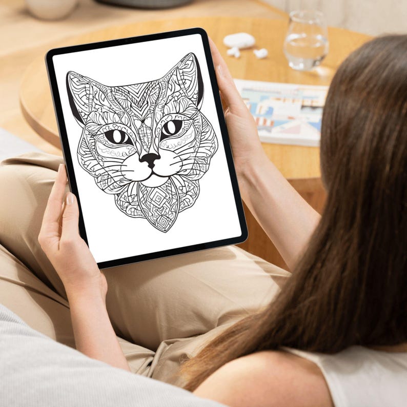 Zentangle Cat Coloring Page Mindfulness Art Mandala Coloring Stress ...