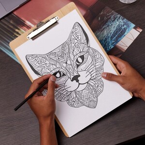 Zentangle Cat Coloring Page Mindfulness Art Mandala Coloring Stress ...