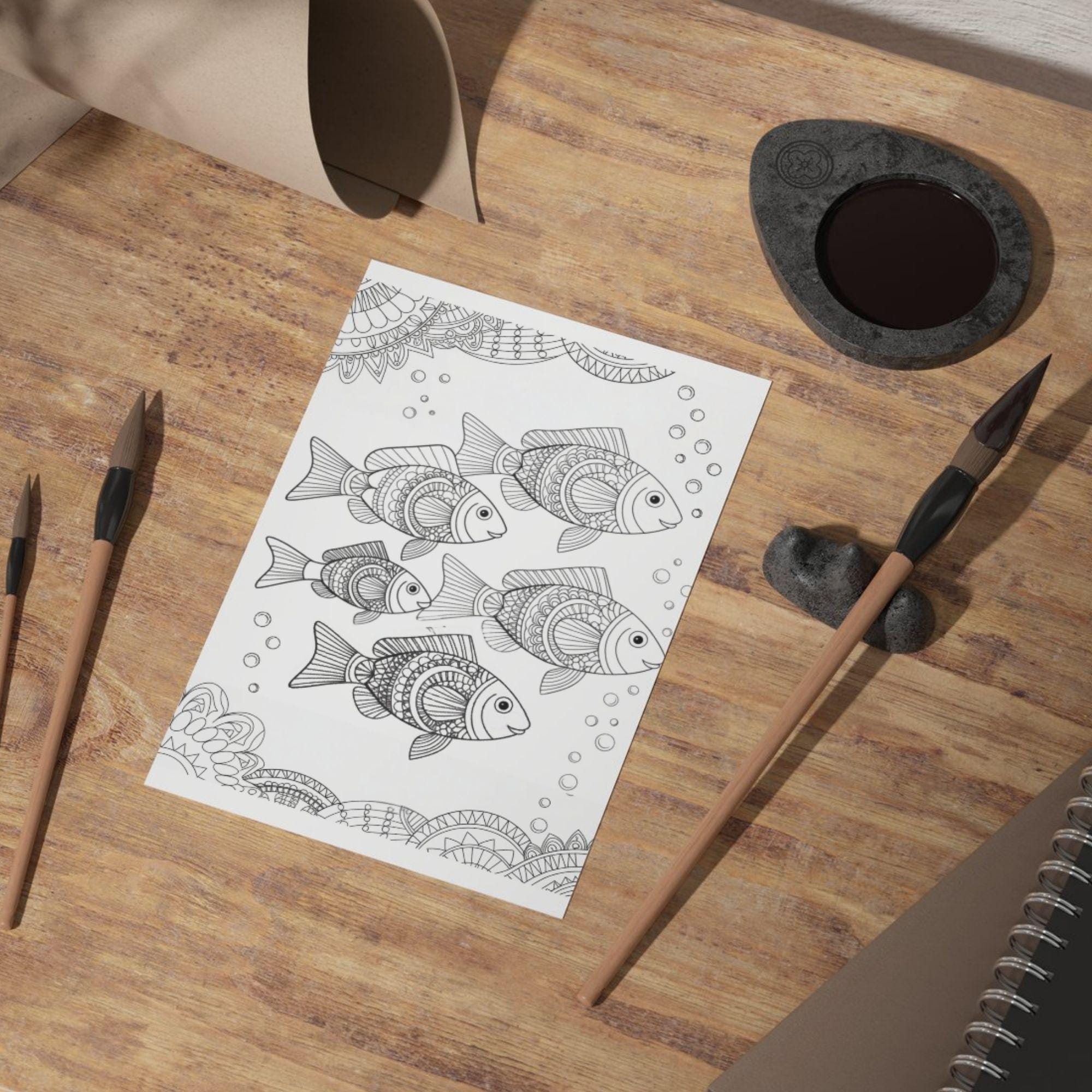 Zentangle Fish Coloring Page, Sea World Mindful Art, Relaxation ...