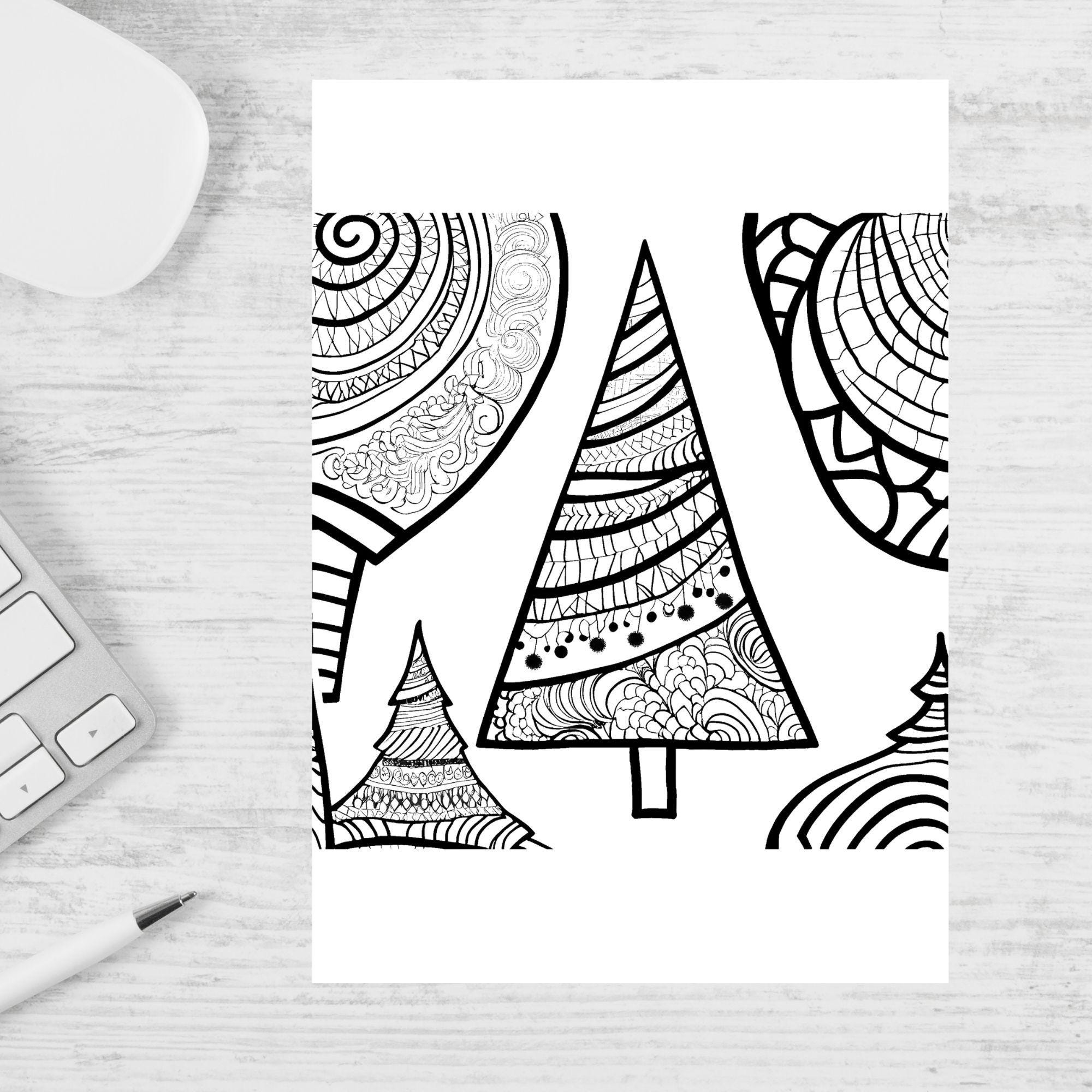 Zentangle Christmas Tree Coloring Page, Holiday Mindfulness Art ...