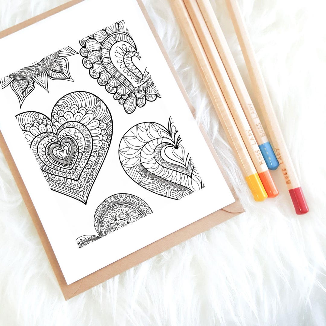 Valentine Zentangle Heart Adult Coloring Page Love Mandala Art Mindful ...