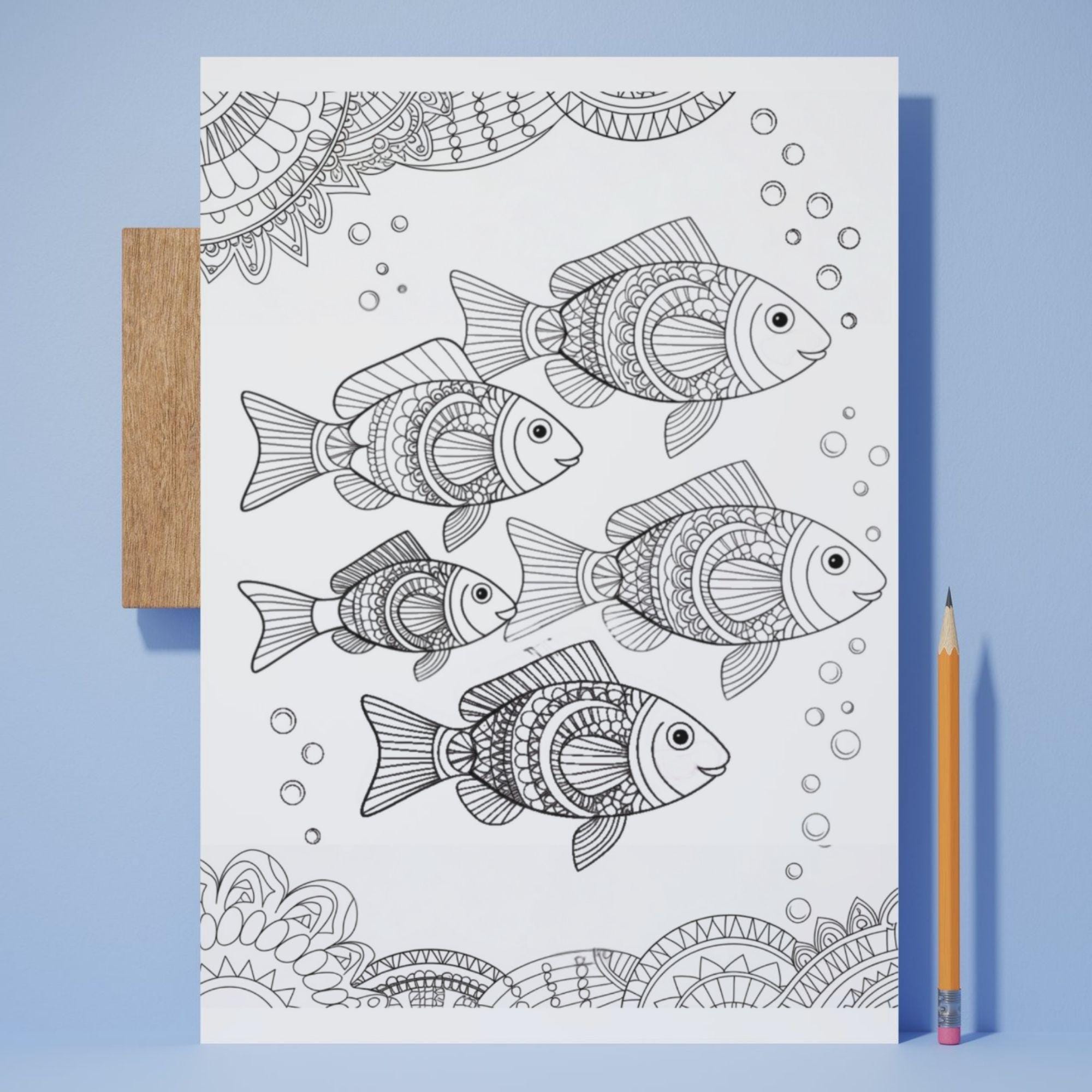 Zentangle Fish Coloring Page, Sea World Mindful Art, Relaxation ...