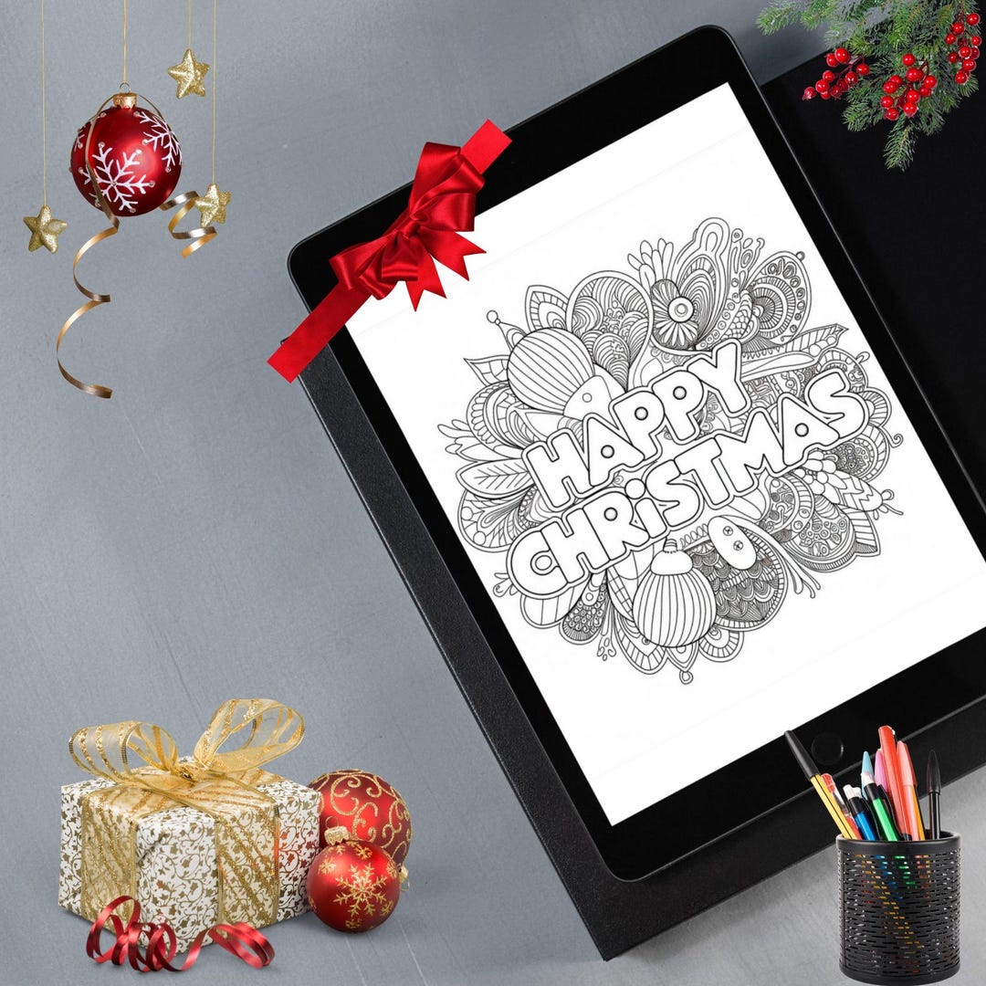 Zentangle Christmas Coloring Page, Holiday Mindfulness Art, Mandala ...
