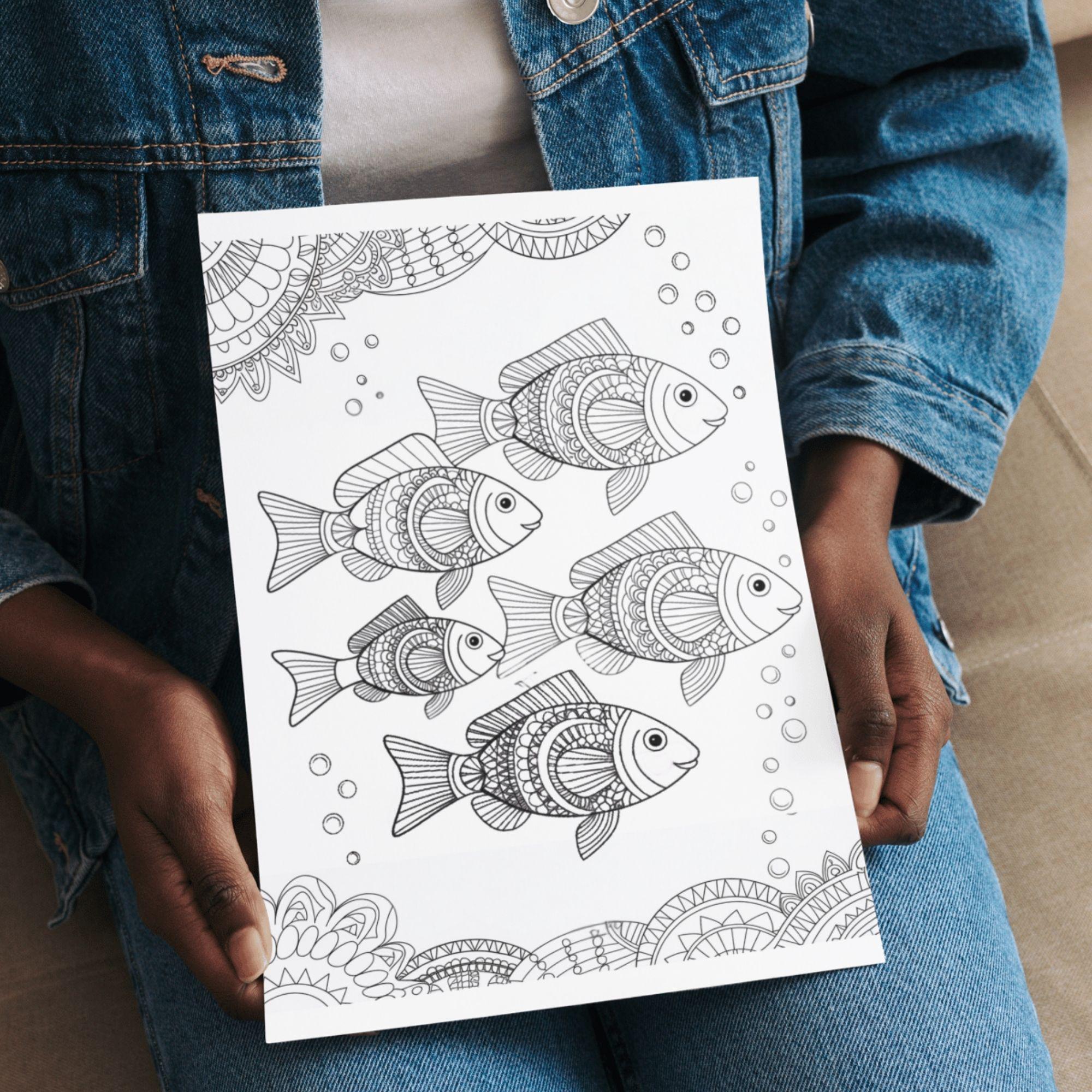 Zentangle Fish Coloring Page, Sea World Mindful Art, Relaxation ...