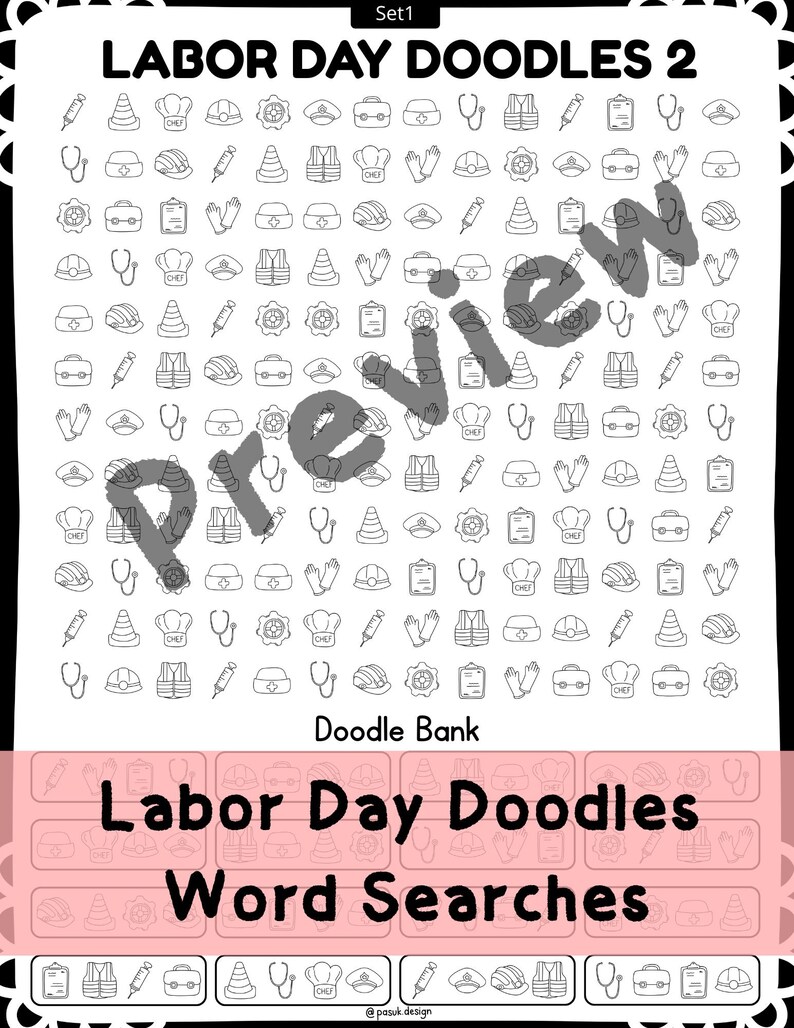 Labor Day Doodle Word Searches Puzzles Set1 Worksheet Fun Challenge ...