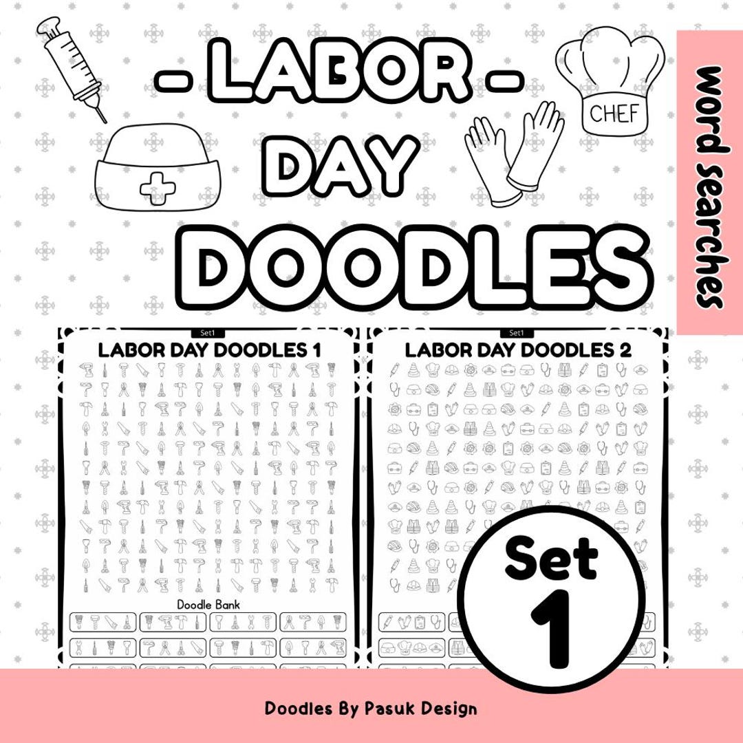 Labor Day Doodle Word Searches Puzzles Set1 Worksheet Fun Challenge ...
