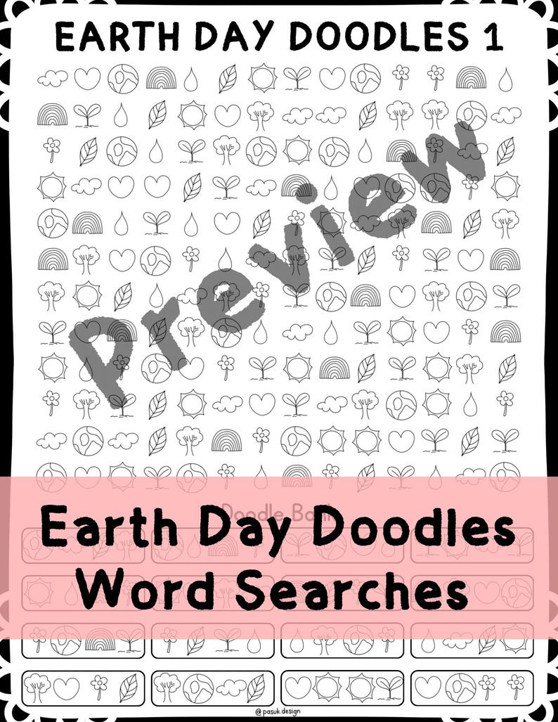 Earth Day Doodle Word Searches Puzzles Worksheet V1 Fun Challenge ...