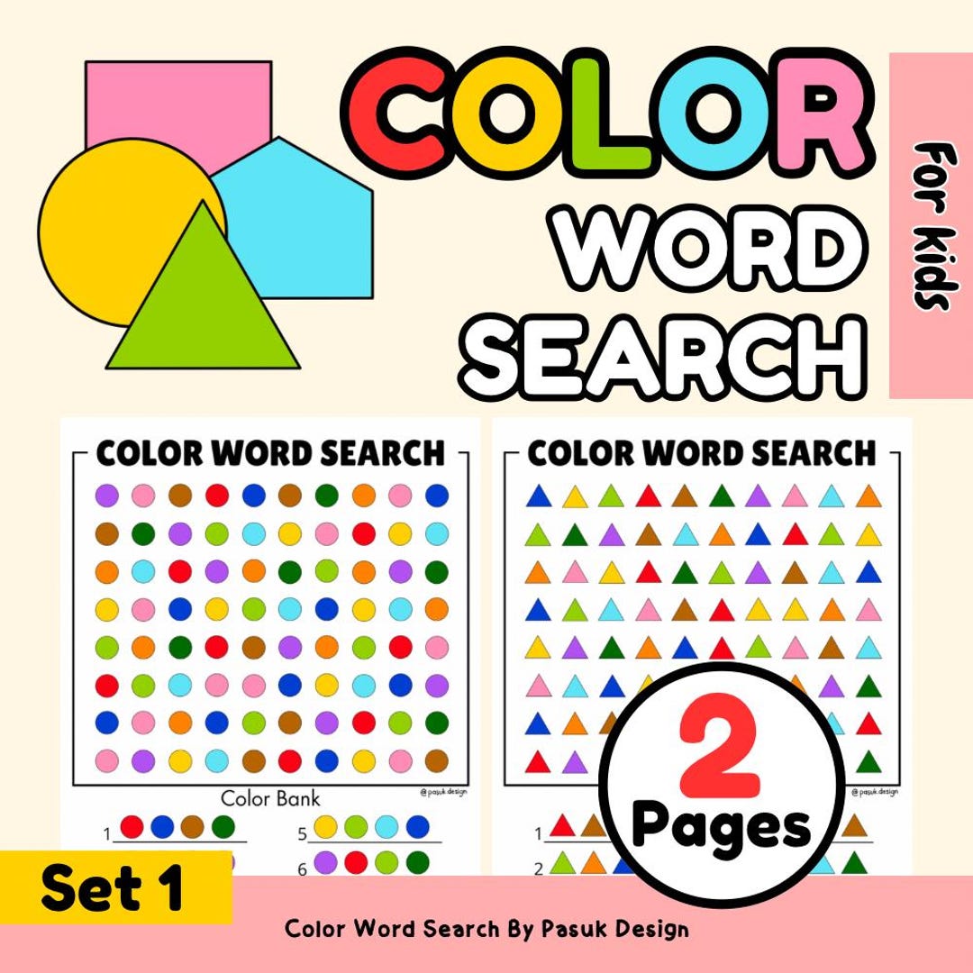 Color Various Shapes Word Search Puzzles Worksheet Set1 Fun Challenge ...