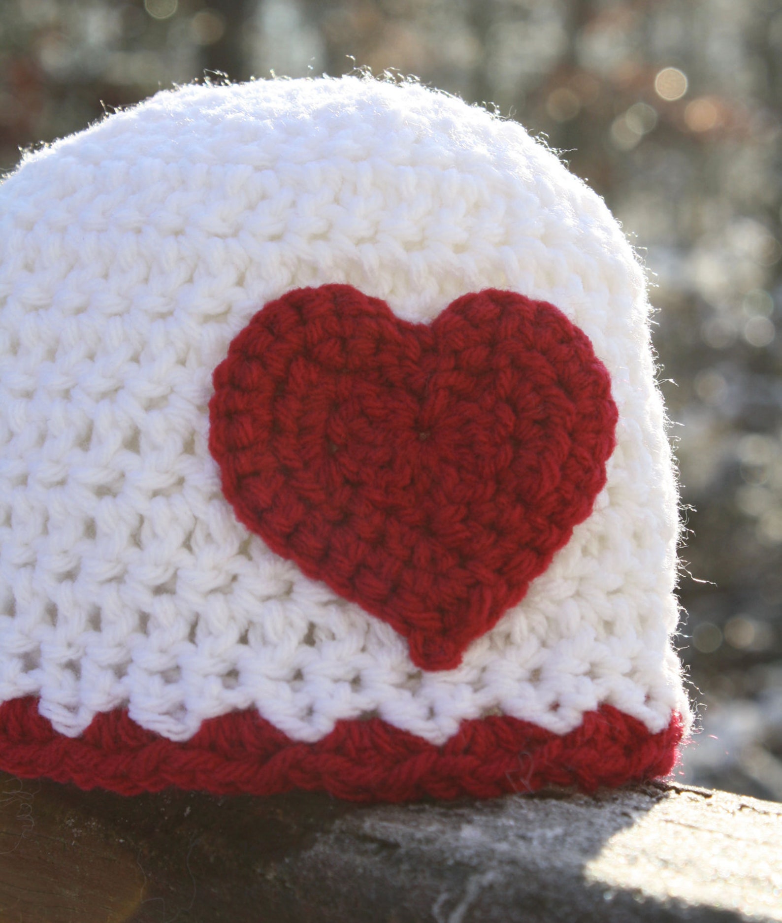 Red Heart Hat Red and White Hat Crochet Beanie Baby Hat - Etsy