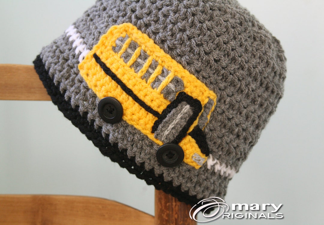 School Bus Hat, Bus Hat, Crochet Bus, Crochet Beanie, Boys, Girls, Men ...