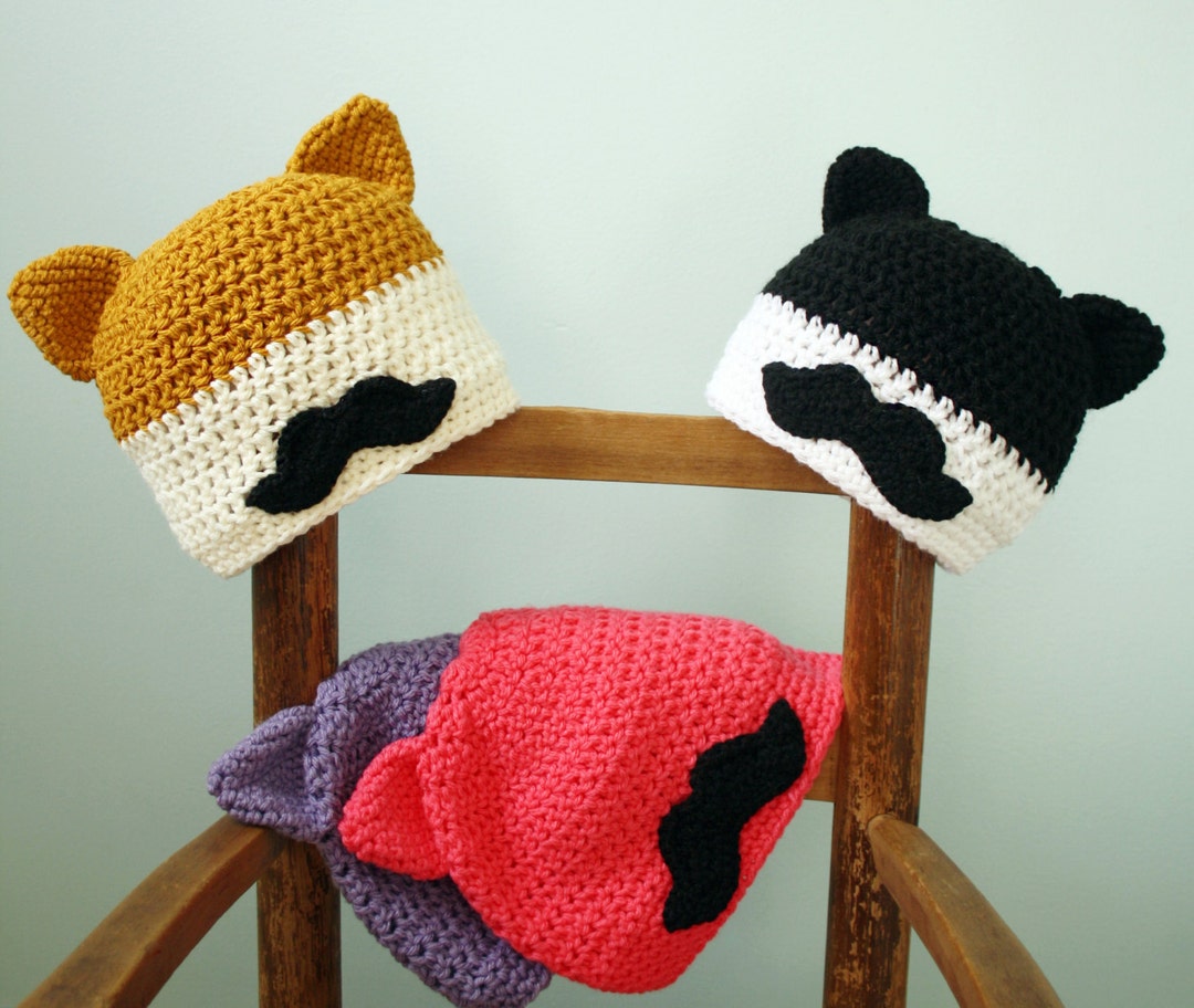 Mustache Cat Hat, Cat Hat, Crochet Beanie, Animal, Mustache Clothing ...