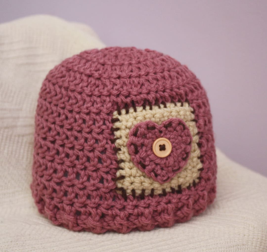 Patchwork Heart Hat, Heart Hat, Crochet Beanie, Pink Hat, Girls, Women ...