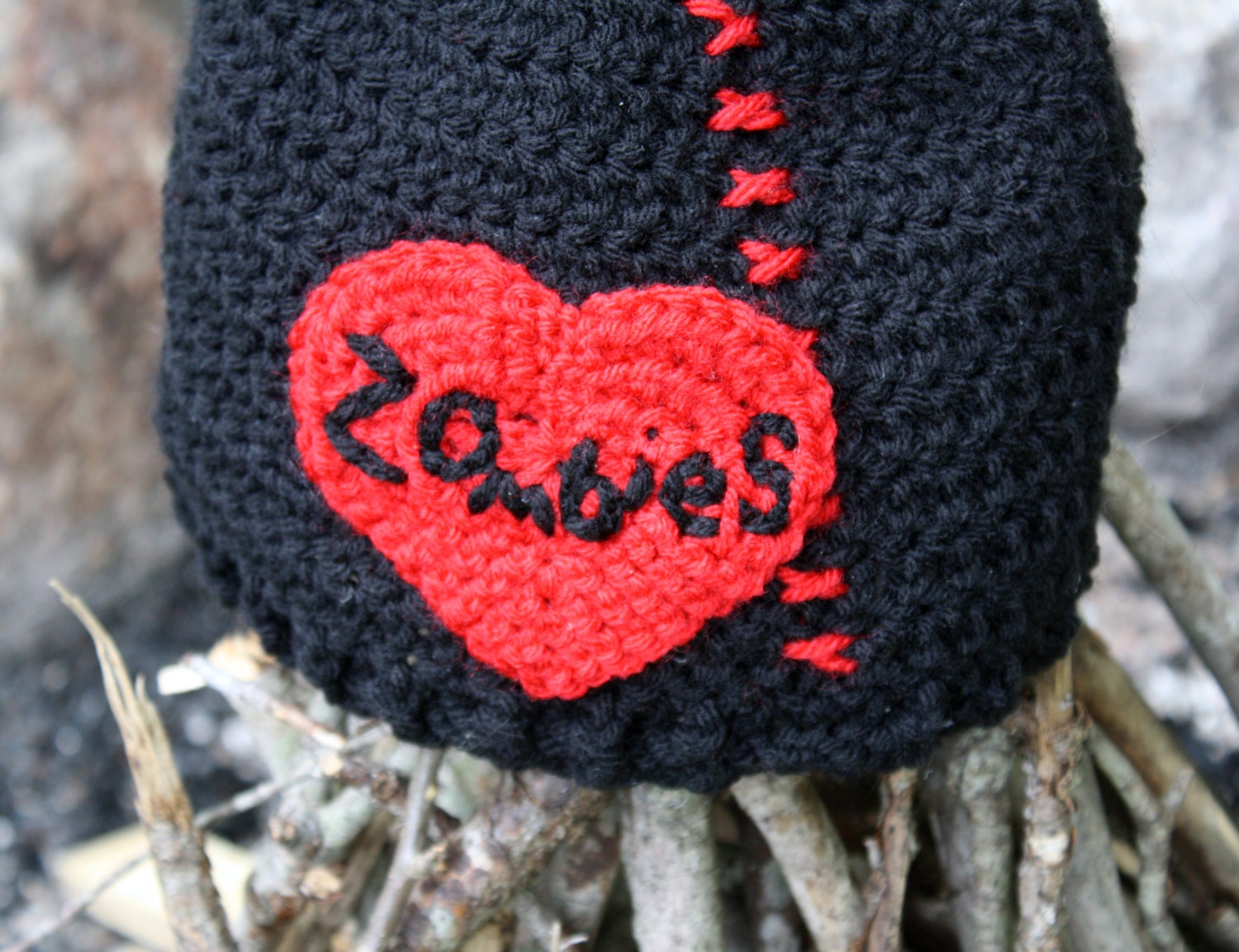 Zombie Heart Tattoo Hat, Zombie Hat, Crochet Beanie, Crochet Zombie ...