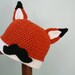 Mustache Fox Hat, Crochet Fox Beanie, Mustache Clothing, Animal Hat ...