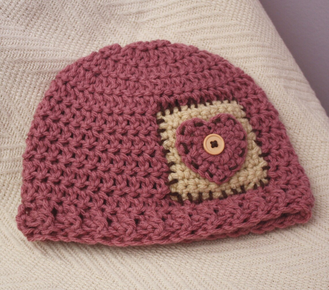 Patchwork Heart Hat Heart Hat Crochet Beanie Pink Hat | Etsy