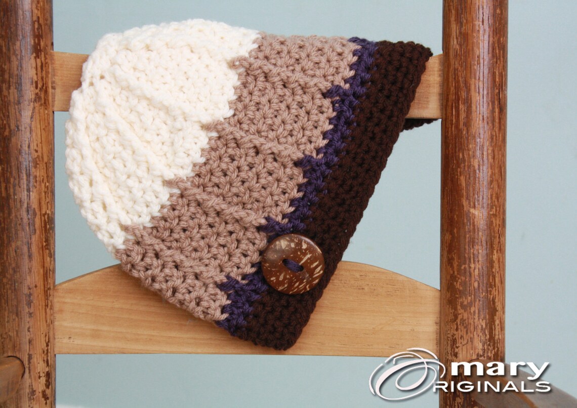 Winter Hat Crochet Beanie Coconut Shell Button Brown Hat | Etsy