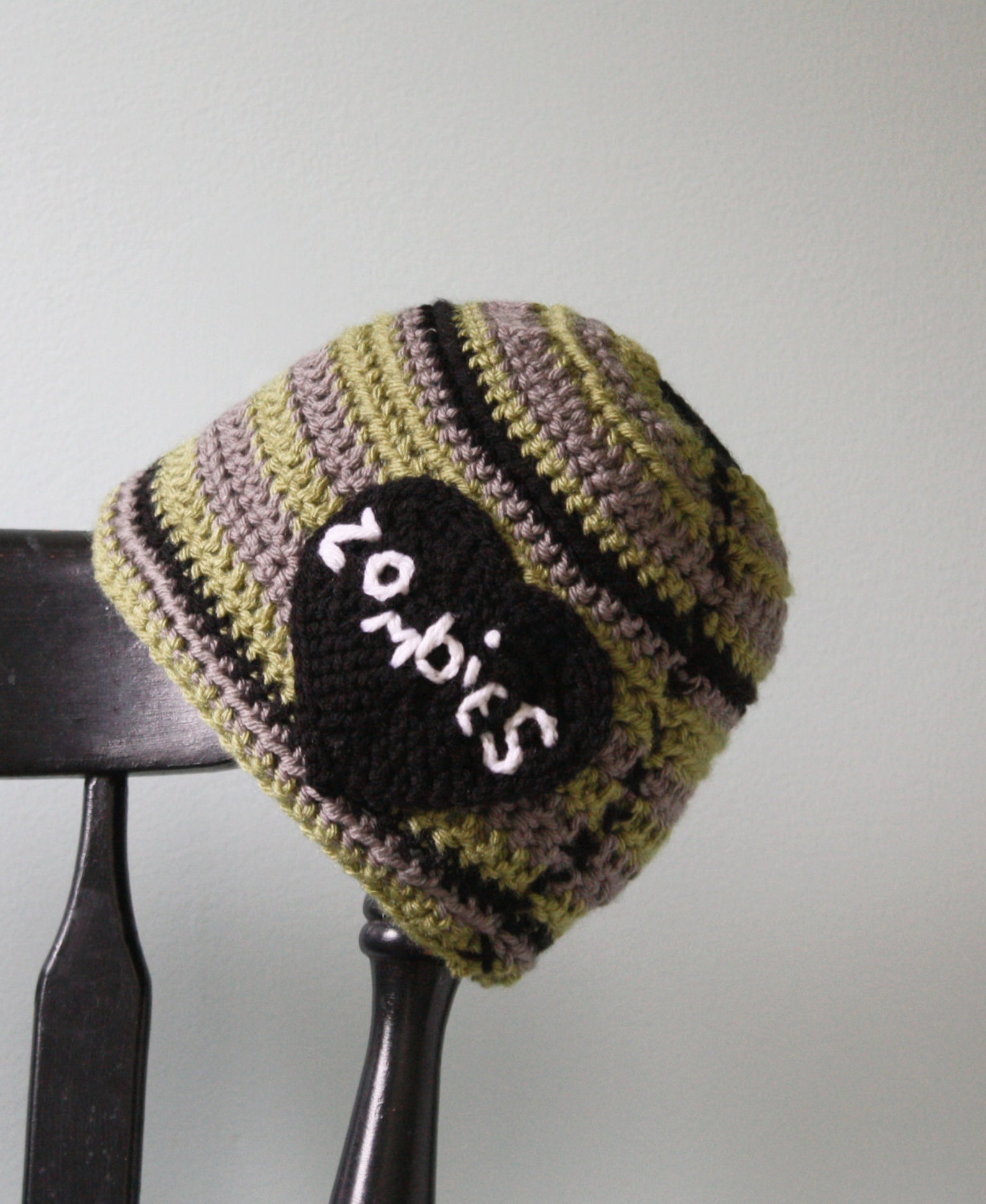 Zombie Tattoo Hat, Zombie Love Hat, Crochet Beanie, Crochet Zombie Hat ...