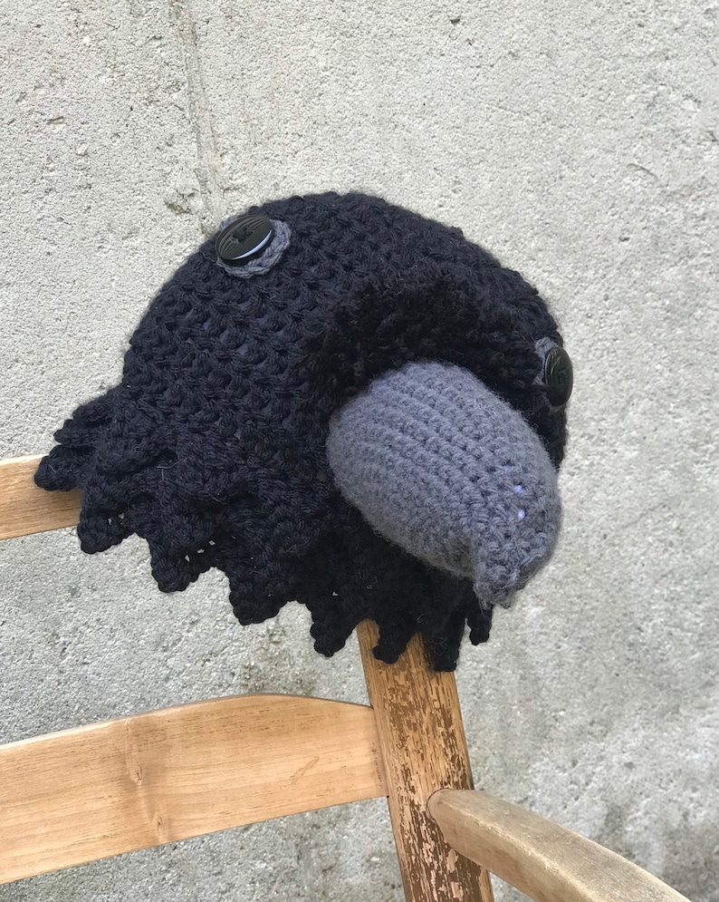 Raven Hat, Crow Hat, Beanie, Crochet, Accessories, Clothing, Men, Women ...