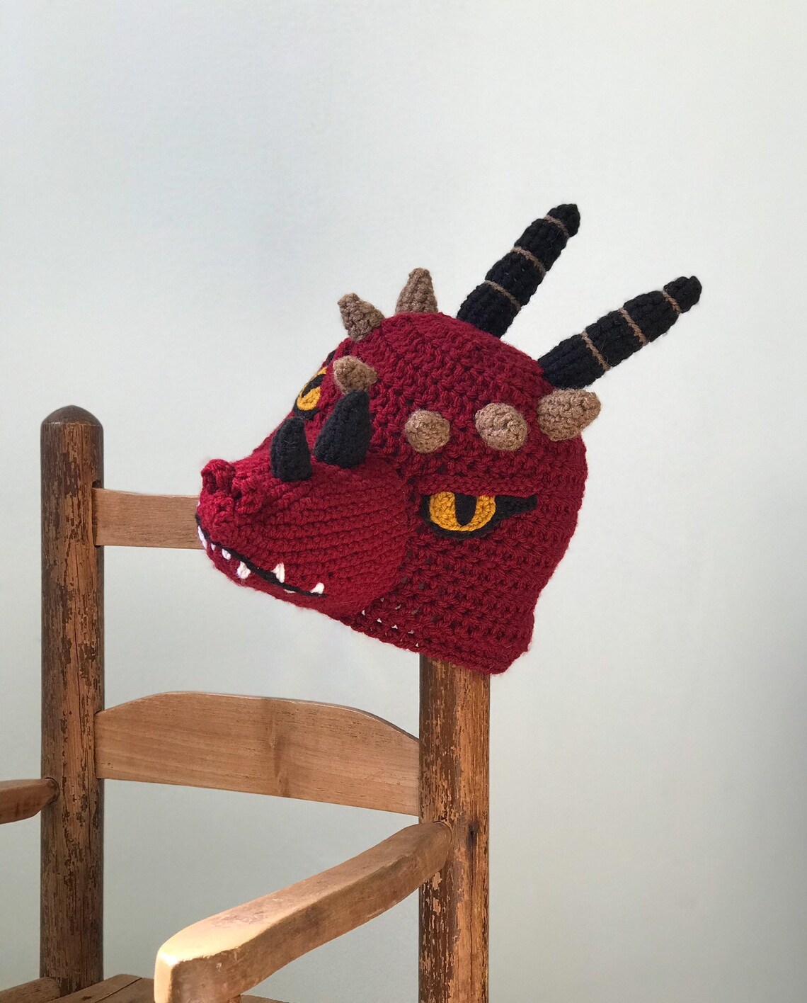 Dragon Hat, Crochet, Beanie, Red Dragon, Scifi, Fantasy, Winter Hat ...