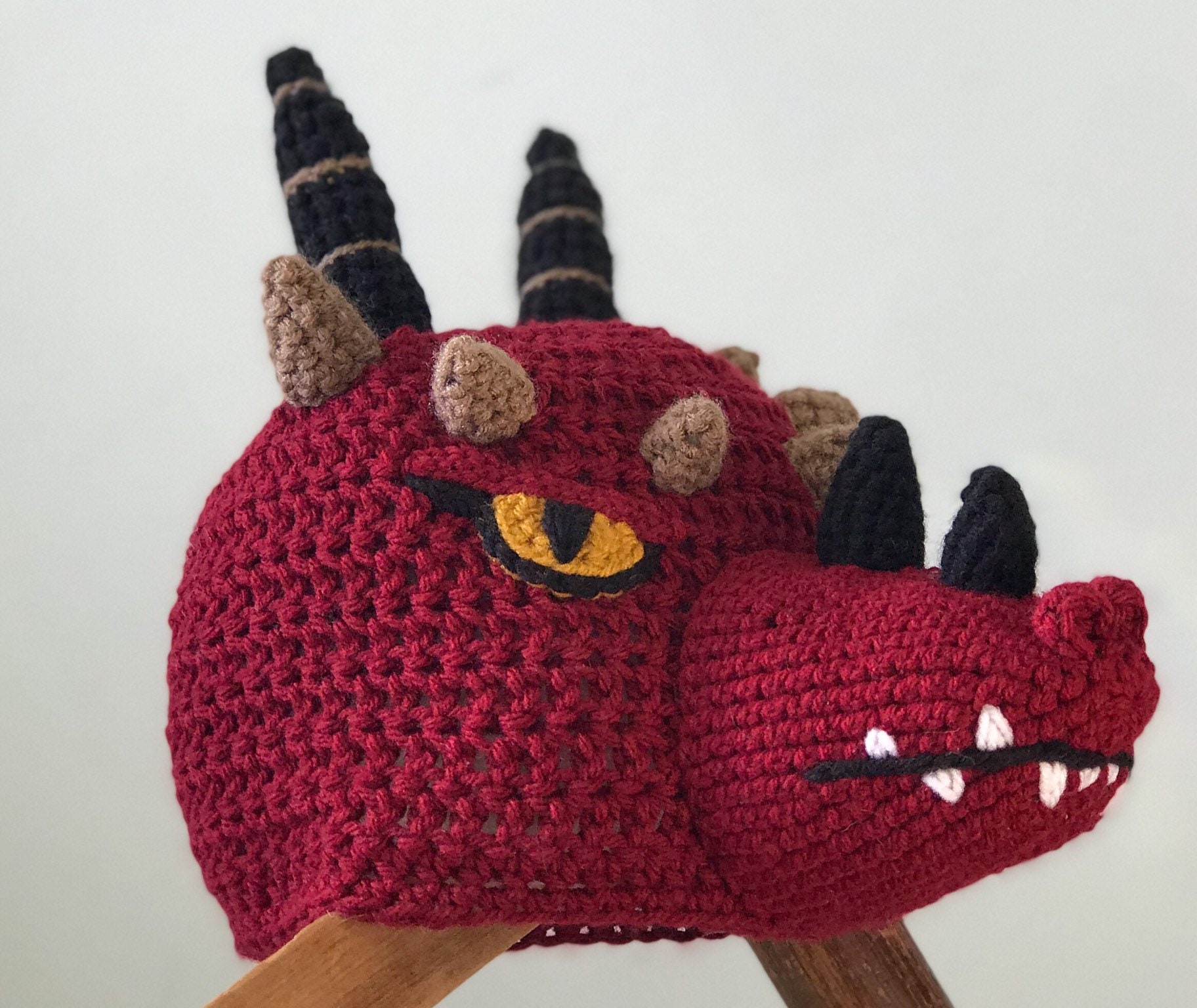Dragon Hat, Crochet, Beanie, Red Dragon, Scifi, Fantasy, Winter Hat ...