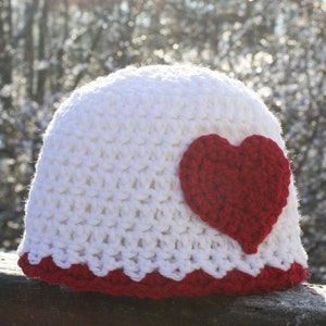 Red Heart Hat, Red and White Hat, Crochet Beanie, Baby Hat, Girls ...
