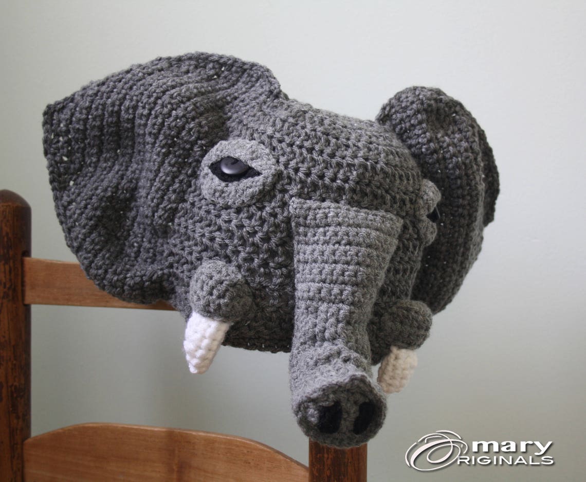 Elephant Hat, Crochet Beanie, Animal Hat, Holiday, Halloween Costume ...