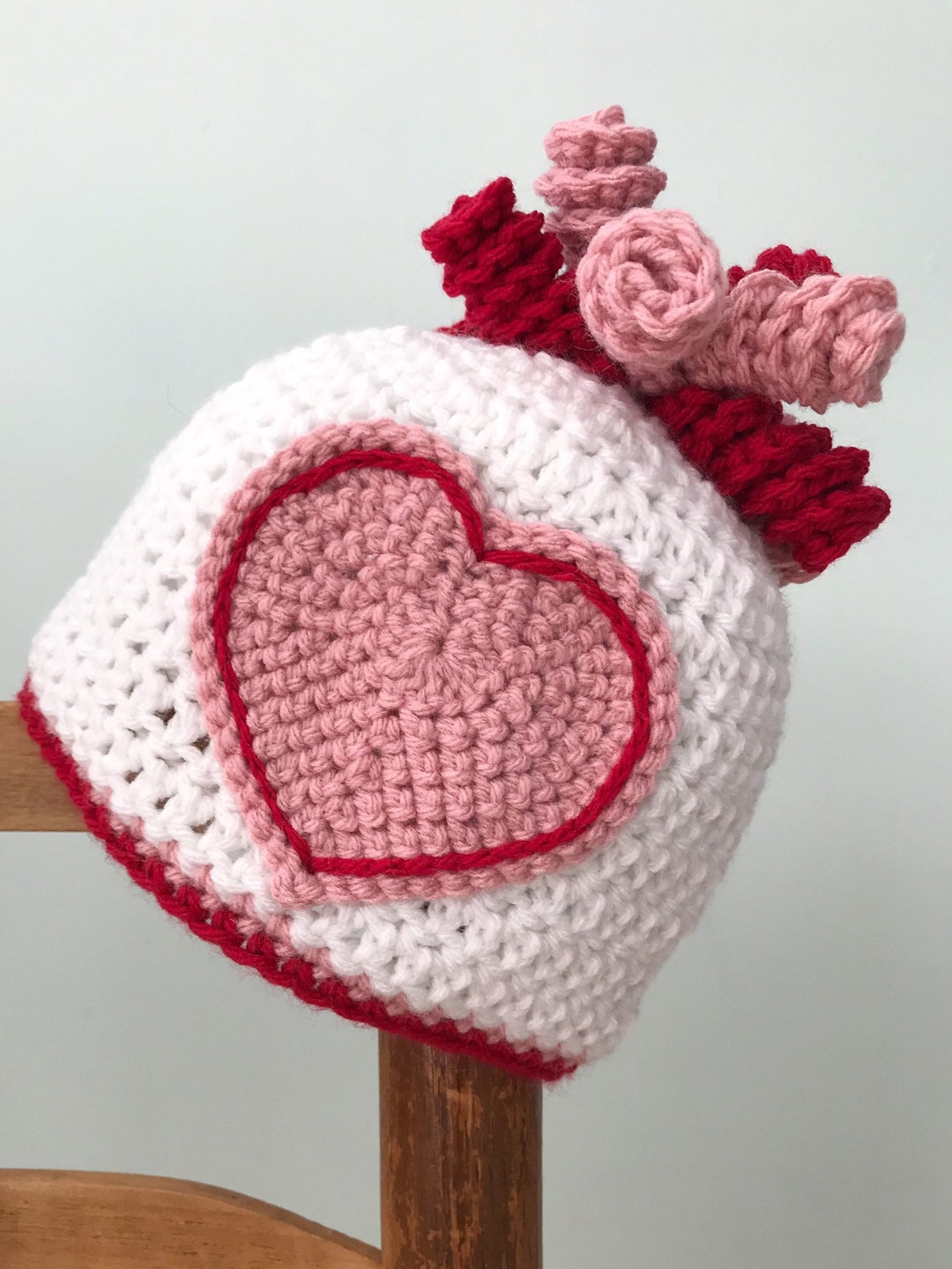 Heart Hat, Crochet, Beanie, Valentine's Day, Girl, Women, Clothing ...