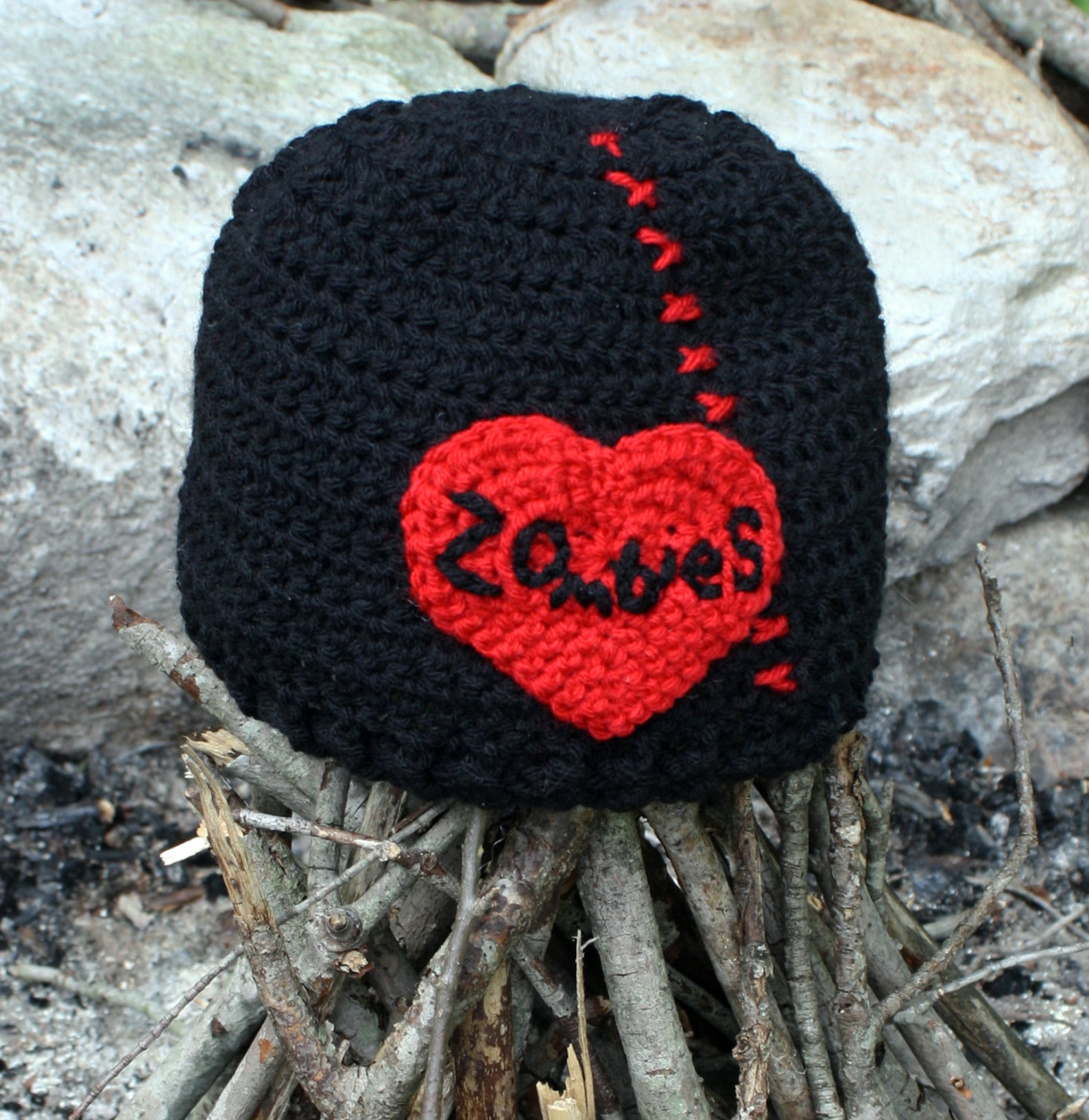 Zombie Heart Tattoo Hat, Zombie Hat, Crochet Beanie, Crochet Zombie ...
