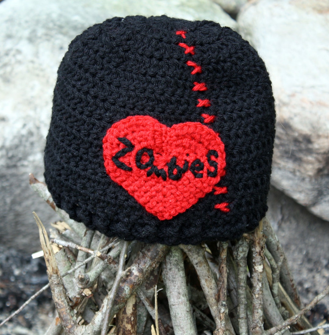 Zombie Heart Tattoo Hat, Zombie Hat, Crochet Beanie, Crochet Zombie ...