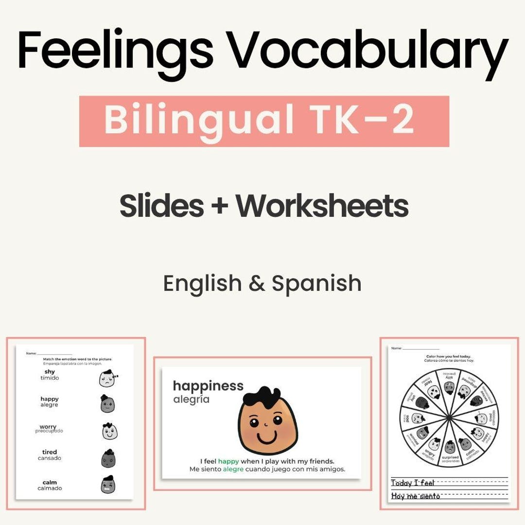 Bilingual Emotions Vocabulary Bundle English Spanish TK-2 SEL Feelings ...