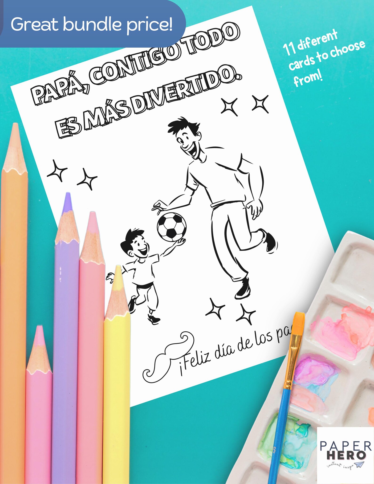 11 Tarjetas Para Colorear Día Del Padre En Español, Imprimibles Para ...