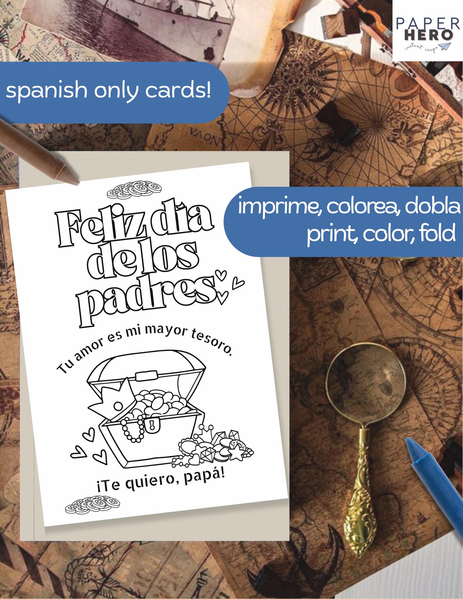 11 Tarjetas Para Colorear Día Del Padre En Español, Imprimibles Para ...