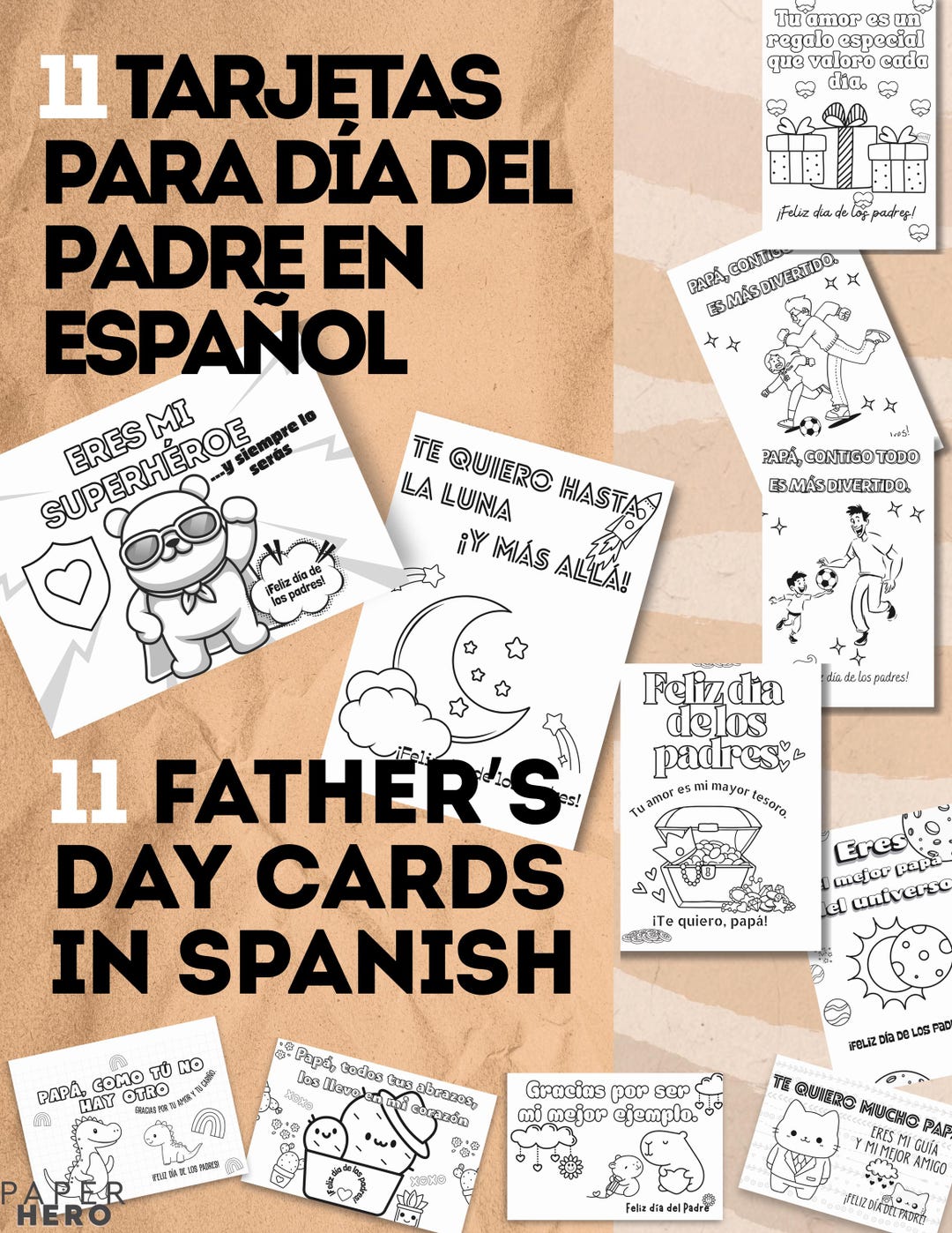 11 Tarjetas Para Colorear Día Del Padre En Español, Imprimibles Para ...