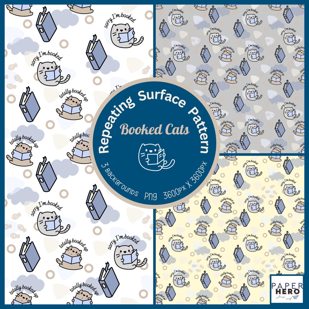Booked Cats, Repeating Surface Pattern for Book Lovers Digital Paper ...