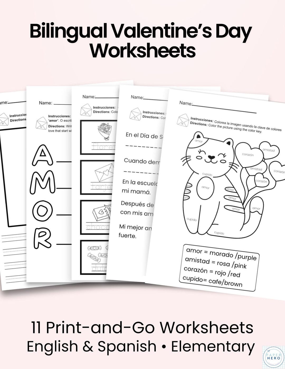 Bilingual Valentine’s Day Worksheets | English Spanish | Elementary ELL ...