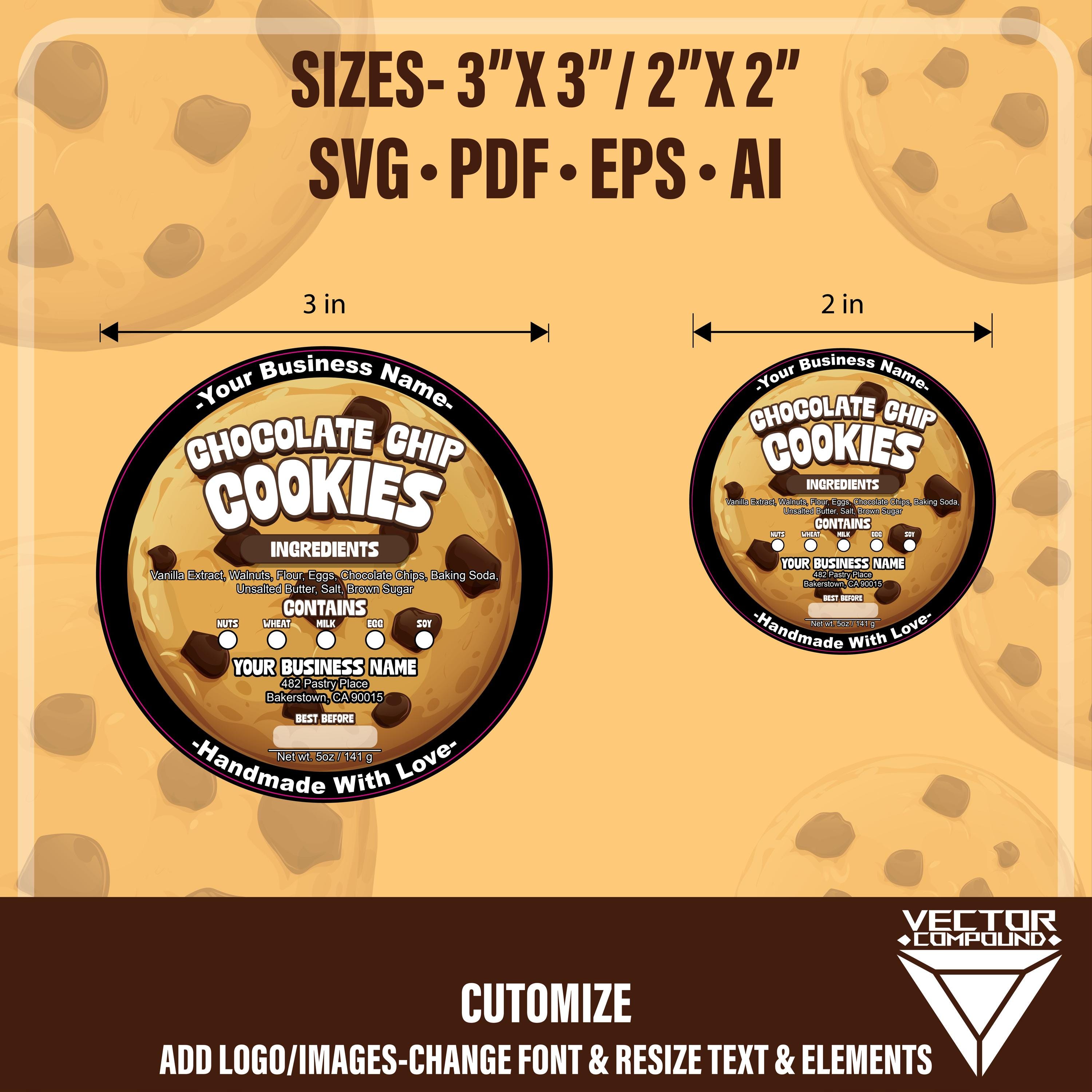 Editable Chocolate Chip Cookie Label Bundle, Printable Food Label ...