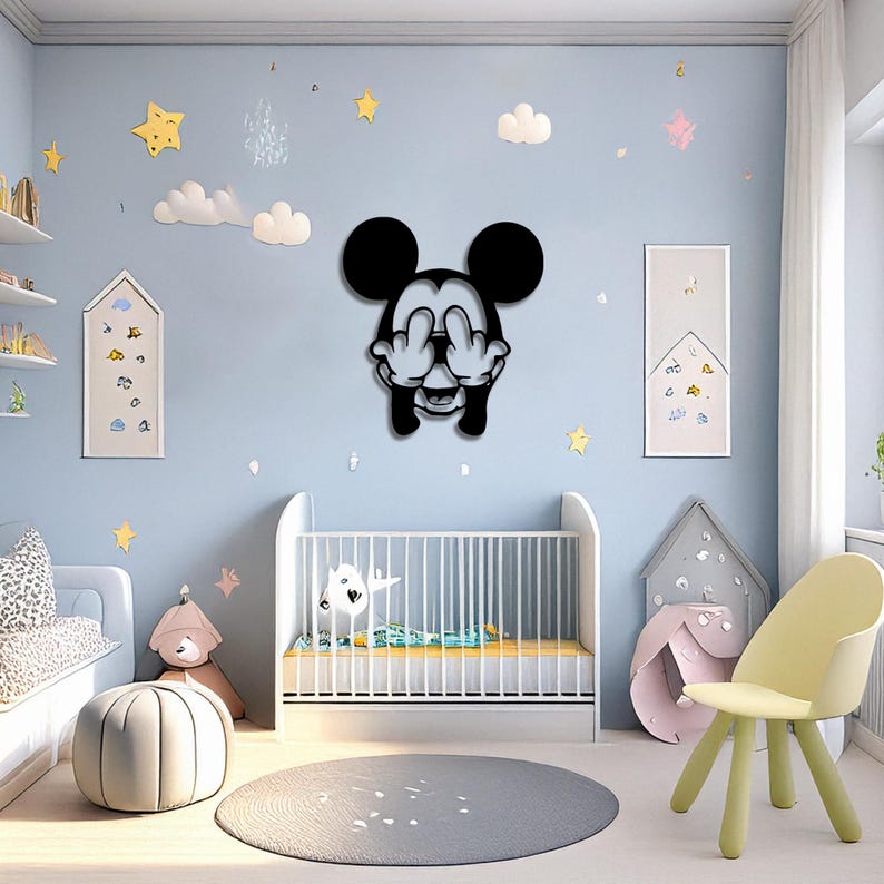 Middle Finger Mickey Mouse Metal Wall Art – Edgy Home Decor - Etsy