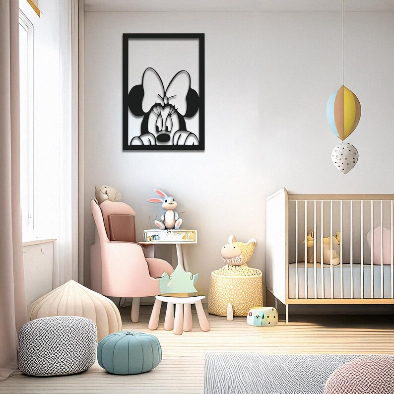 Minnie Mouse Metal Wall Art – Black Cartoon Decor for Kids' Room - Etsy